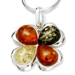 OSTSEE-SCHMUCK Damen Kette mit Anh&auml;nger "- Kleeblatt - Silber 925/000 - Bernstein", 60, Silber 925 (Sterlingsilber), silber, Silber 925