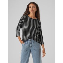 V&eacute;ro Moda VERO MODA Damen Rundhalspullover "VMBRIANNA 3/4 PULLOVER BOO REP", schwarz-wei&szlig;, Gr. M, geringelt, gestreift, Feinstrick, Obermaterial: 58% Viskose,