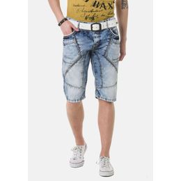 Cipo & Baxx CIPO & BAXX Herren Jeansbermudas "Capri-Shorts", blau, Gr. 29, unifarben, 100% Baumwolle, Jeans, mit auff&auml;lligen Ziern&auml;hten