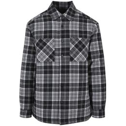 Langarm-Poloshirt Urban Classics "Urban Classics Herren Padded Checked Shirt Jacket", Herren, Gr. XXL, schwarz, wei&szlig;, 65% Polyester, 35% Baumwolle, kariert, oversize, amerikanischer Ausschnitt, Shirts