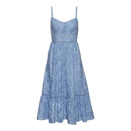 Buffalo Damen Midikleid "mit hochwertiger Lochstickerei", blau, Gr. 42, unifarben, Web, Obermaterial: 100% Baumwolle. Futter: 100% Baumwolle,