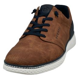 Bugatti Herren Slip-On Sneaker, Gr. 44, braun, Lederimitat, kontrastfarbene Details, Schuhe, Halbschuh, Freizeitsneaker mit Perforation, elastische