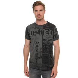 Rusty Neal Herren T-Shirt, grau, Gr. S, bedruckt, 100% Baumwolle, Shirts, mit Allover-Print im Used-Look
