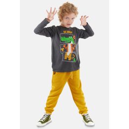DENOKIDS Jungen Hausanzug "Be Wild", Gr. 98, grau, 47% Polyester, 33% Baumwolle, 20% Viskose, unifarben, Homewear-Sets, mit Tier-Motiv