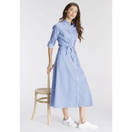 DELMAO Damen Blusenkleid, blau, Gr. 40, bedruckt, geringelt, gestreift, Web, Obermaterial: 60% Baumwolle, 38% Polyester, 2% Elasthan, Kleider,