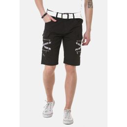 Cipo & Baxx CIPO & BAXX Herren Stoffhose "Capri-Shorts", schwarz, Gr. 29, unifarben, 80% Polyamid, 12% Elasthan, 8% Polyester, Hosen, mit zahlreichen Taschen
