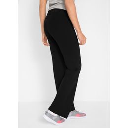 bonprix Damen Sporthoseschwarz, rauchkoralle, Gr. 44, unifarben, unifarben mit Farbeinsatz, Jersey, Obermaterial: 95% Baumwolle, 5% Elasthan, Hosen,