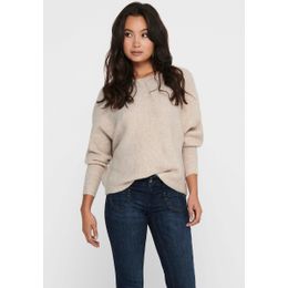 Only Damen Strickpullover "ONLDANIELLA L/S PULLOVER KNT NOOS", beige, Gr. M, meliert, Strick, Obermaterial: 77% Polyacryl, 19% Polyester, 4%