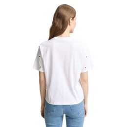 Damen T-Shirt, wei&szlig;, Gr. XL, Tom Tailor Denim, bedruckt, Single Jersey, Obermaterial: 100% Baumwolle, Shirts, mit All-Over Print