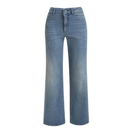 Milano Italy Damen Weite Jeans, blau, Gr. 38, Abriebeffekte, Denim/Jeans, Material: 98% Baumwolle, 2% Elasthan, Jeans, mit Destroy-Effekten