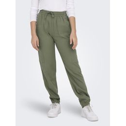 Only Damen Cargohose "ONLCARO MW LIN PULL-UP CARGO PNT NOOS", gr&uuml;n, Gr. XS, unifarben, Web, Obermaterial: 55% Leinen, 45% Viskose, Hosen