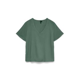 V&eacute;ro Moda VERO MODA Damen Blusenshirt "VMMYMILO S/S V-NECK TOP WVN GA", gr&uuml;n, Gr. S, unifarben, Jersey, Obermaterial: 55% Viskose, 45% Leinen, Shirts, mit