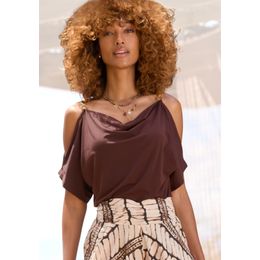 Lascana Damen Kurzarmshirt, braun, Gr. 36, unifarben, Jersey, Obermaterial: 95% Polyester, 5% Elasthan, Shirts