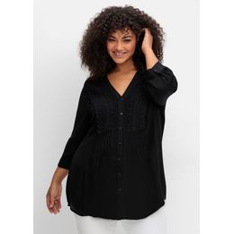 Damen Crepebluse, schwarz, Gr. 56, sheego by Joe Browns, unifarben, 100% Viskose, Spitze:100% Baumwolle, Blusen
