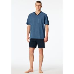 Schiesser Herren Shorty "Comfort Nightwear", Gr. 48, blau, Single Jersey, Obermaterial: 100% Baumwolle, Homewear-Sets, mit klassischem Karo-Muster,