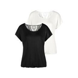 Vivance Damen Kurzarmshirt "mit Spitzeneinsatz am R&uuml;cken", beige, Gr. 32, unifarben, Single Jersey, Obermaterial: 95% Viskose (LENZING ECOVERO ), 5%