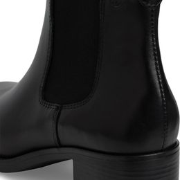 Tamaris Damen Chelseaboots, Gr. 39, schwarz, Elastischer Einsatz, Glattleder, schimmernd, unifarben, Schuhe, Blockabsatz, Stiefelette, Schlupfschuh