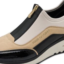 Marco Tozzi Damen Slip-On Sneaker, Gr. 40creme, schwarz, Lederimitat, Textil, kontrastfarbene Details, Schuhe, Keilabsatz, Halbschuh, Freizeitschuh
