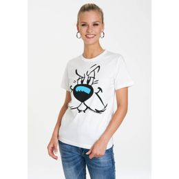 logoshirt Damen T-Shirt "Idefix &ndash; Faces", wei&szlig;, Gr. XS, bedruckt, 100% Baumwolle, Shirts, mit lizenziertem Originaldesign