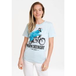 logoshirt Damen T-Shirt "Sesamstrasse - Kr&uuml;melmonster Motorrad", blau, Gr. S, bedruckt, 100% Baumwolle, Shirts, mit lizenziertem Print