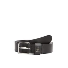 Tommy Hilfiger Damen Lederg&uuml;rtel "SQUARE 2.5 cm breit SILVER"schwarz, Gr. 95, unifarben, Web, Rindsleder, G&uuml;rtel, Gr&ouml;&szlig;enverstellbar durch Schnalle