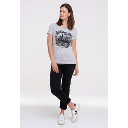 logoshirt Damen T-Shirt "Harry Potter - Hogwarts Schloss", grau, Gr. XS, bedruckt, meliert, 95% Baumwolle, 5% Viskose, Shirts, mit tollem