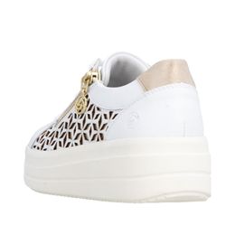 Remonte Damen Plateausneaker, Gr. 41wei&szlig;, goldfarben, Leder, Lederimitat, Schuhe, Halbschuh, Schn&uuml;rschuh mit Perforation und seitlichem Rei&szlig;verschluss