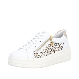 Remonte Damen Plateausneaker, Gr. 42wei&szlig;, goldfarben, Leder, Lederimitat, Schuhe, Halbschuh, Schn&uuml;rschuh mit Perforation und seitlichem Rei&szlig;verschluss