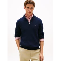 Tommy Hilfiger Herren Strickpullover "SEASONAL STRUCTURE ZIP MOCK", blau, Gr. L, unifarben, Strick, Obermaterial: 100% Baumwolle, Pullover, Regular