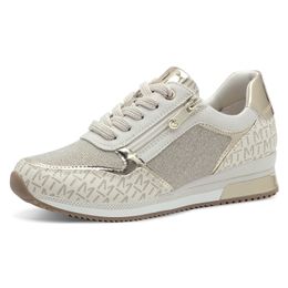 Marco Tozzi Damen Keilsneaker, Gr. 38, beige, Lederimitat, Textil, Schuhe, Freizeitschuh, Halbschuh, Schn&uuml;rschuh mit Logoprint