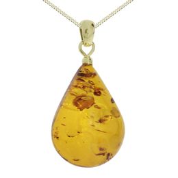 OSTSEE-SCHMUCK Damen Kette und Anh&auml;nger Set "- Tropfen ca. 26 mm lang - Gold 333/000 - Bernstein", 42, gold, Gelbgold 333, Schmuck_Sets