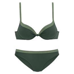 JETTE Damen Push-Up-Bikini, gr&uuml;n, Gr. 34, Glitzerf&auml;den, Polyamid, Bikini-Sets, mit glitzernden Eins&auml;tzen