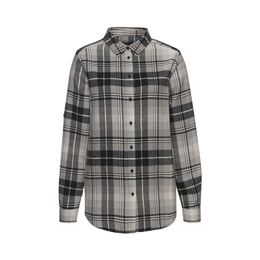Buffalo Damen Hemdbluse, grau, Gr. 38, kariert, Flanell, Obermaterial: 100% Baumwolle, Blusen, aus weichem Flanell mit Blusenkragen, Flanellhemd,