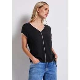 Street One Damen T-Shirt, schwarz, Gr. 34, unifarben, Stoff, Vorderseite: 100% Viskose; R&uuml;ckseite: 95% Viskose, 5% Elasthan, Shirts, mit Elastiksaum