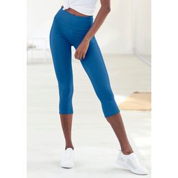 Lascana Damen Caprileggings, Gr. 44, blau, Single Jersey, Obermaterial: 95% Baumwolle, 5% Elasthan, unifarben, Basic, Hosen, mit breitem, weichen