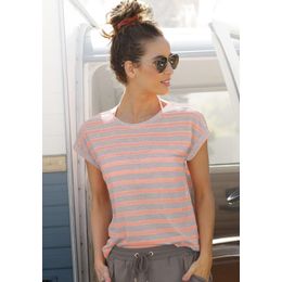 Vivance Damen Kurzarmshirt, bunt, Gr. 44, gestreift, Jersey, Obermaterial: 77% Polyester, 22% Viskose, 1% Elasthan, Shirts, mit transparenten