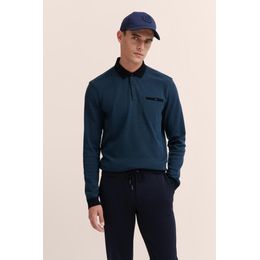 Bugatti Herren Langarm-Poloshirt, blau, Gr. XXXL, unifarben, 55% Polyester, 45% Baumwolle, Shirts, mit Strukturkragen