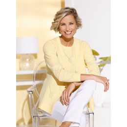 Classic Basics Damen Ajourstrickjacke, gelb, Gr. 52, unifarben, 100% Polyacryl, Strickjacken