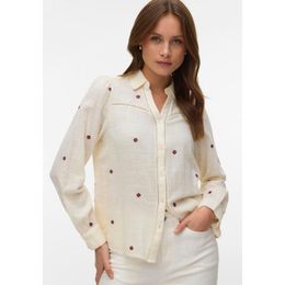 V&eacute;ro Moda VERO MODA Damen Langarmbluse "VMJILLIAN LS SHIRT WVN BTQ", beige, Gr. S, bestickt, unifarben, Web, Obermaterial: 100% Baumwolle, Blusen, Baumwolle