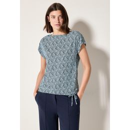 Cecil Damen T-Shirt, blau, Gr. XXL, bedruckt, Web, 50% Baumwolle, 50% Modal, Shirts, mit Tunnelzug am Saum
