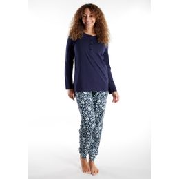 G&ouml;tzburg G&Ouml;TZBURG Damen Schlafanzug "Katerini", Gr. 48, blau, Obermaterial: 100% Baumwolle, Homewear-Sets, Rundhalsausschnitt, Langarm, lange Hose, weich,