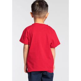 Kidsworld Jungen T-Shirt "FEUERWEHR", rot, Gr. 116, bedruckt, Single Jersey, Obermaterial: 100% Baumwolle, Shirts, Kurzarm, Basic-Passform, mit