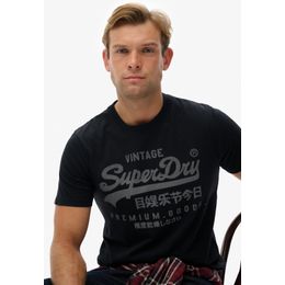 Superdry Herren Rundhalsshirt "VL CLASSIC TEE", blau, Gr. L, bedruckt, Single Jersey, Obermaterial: 100% Baumwolle, Shirts, Regular Fit, aus