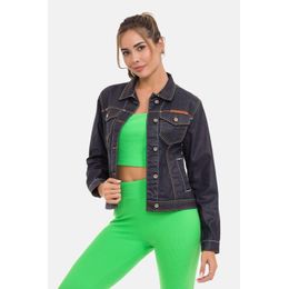 Cipo & Baxx CIPO & BAXX Damen Jeansjacke "Jeansjacke", blau, Gr. XL, unifarben, Stoff, 100% Baumwolle, Jacken, mit stylischen auff&auml;lligen Elementen, WJ207