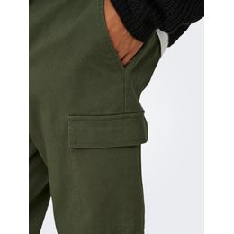 Only & Sons ONLY & SONS Herren Cargohose "ONSNICKY CARGO STRAIGHT 0241 PANT NOOS", gr&uuml;n, Gr. 28, unifarben, Web, Obermaterial: 98% Baumwolle, 2% Elasthan, Hosen