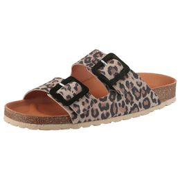 VERBENAS Damen Pantolette "Randell Leopardo", Gr. 35, braun, Leder, Schuhe, Sommerschuh, Schlappen, Hausschuh mit Softfu&szlig;bett