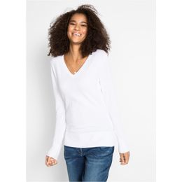 bonprix Damen Strickpullover "Feinstrickpullover"wei&szlig;, Gr. 48, unifarben, Strick, Obermaterial: 70% Baumwolle, 30% Polyamid, Pullover, aus