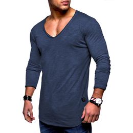 behype Herren Langarmshirt "NUKE L/S", blau, Gr. M, unifarben, 100% Baumwolle, Shirts, mit V-Ausschnitt