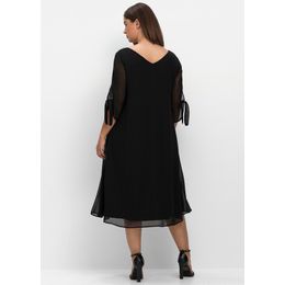 sheego Damen Chiffonkleid "Midikleid", schwarz, Gr. 50, unifarben, Chiffon, 100% Polyester, Kleider