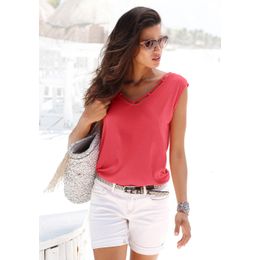 s.Oliver Damen T-Shirt, orange, Gr. 40, unifarben, Jersey, Obermaterial: 100% Viskose, Shirts, mit Zierb&auml;ndern am Ausschnitt, Kurzarmshirt, sommerlich